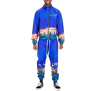 WEIV GEAR Men’s Tracksuit Set – 2 Piece Outfit Graphic Full Zip Up Jacket and Drawstring Waistband Sweatpants Joggers Active FJ708 BLUE L