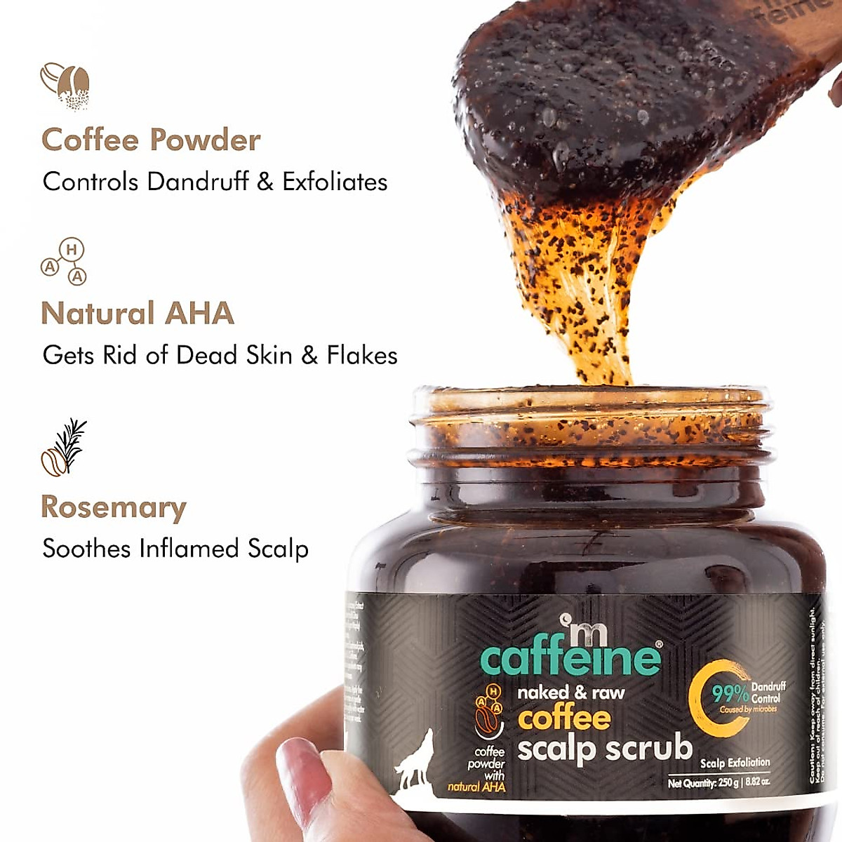 mCaffeine Naked and Raw Coffee Scalp Scrub - Scalp Cleanser Dandruff Removal - Suitable for All Hair Types - Natural Aha - Scalp Exfoliation - 8.82 oz