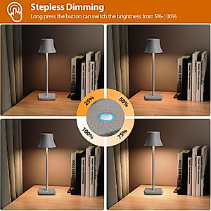 YIBEN Cordless Table Lamp, Rechargeable Battery 5000mAh Metal Aluminum Housing USB LED Portable Powered Desk Lamp, 2 Levels Brightness Night Light for Restaurants Bedroom Outdoor (Black-1)