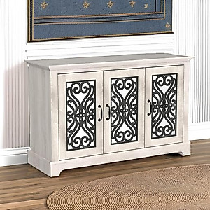 Galano Calidia 3 Door Sideboard, Kitchen Storage Sideboard Buffet Cabinet Console with Acrylic Mirror Doors & Adjustable Shelves, 15.67" D x 45.71" W x 29.29" H, Dusty Grey Oak