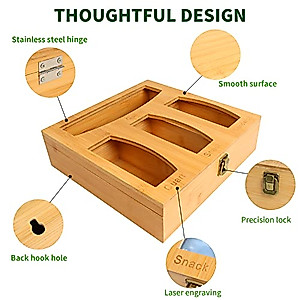 SOGUAOLO Bamboo Ziplock Bag Storage Organizer and Dispenser for Kitchen Drawer–Food Storage Bag Holders Compatible With Gallon, Quart, Sandwich & Snack Variety Size Bags.
