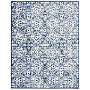 SAFAVIEH Brentwood Collection 8' x 10' Navy / Cream BNT862N Floral Distressed Non-Shedding Living Room Bedroom Dining Home Office Area Rug