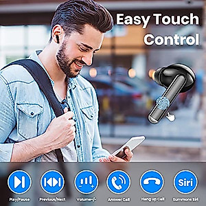 True Wireless Earbuds,Bluetooth Earbuds IPX5 Waterproof, Touch Control,HiFi Stereo in-Ear Headphones,36H Playtime with Fast Charging Case, Suitable for Sports and Business (Black)