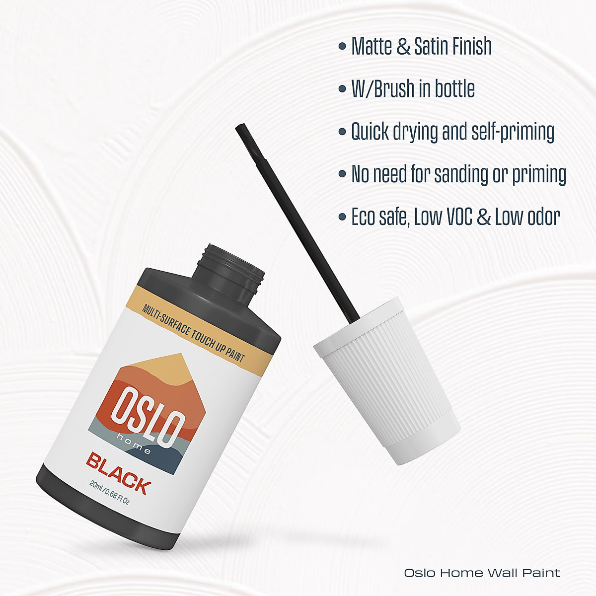 Oslo Home Touch Up Paint, Black, 20ml, Matte, w/brush in bottle, Quick drying, for Home, Kitchen cabinets, Walls