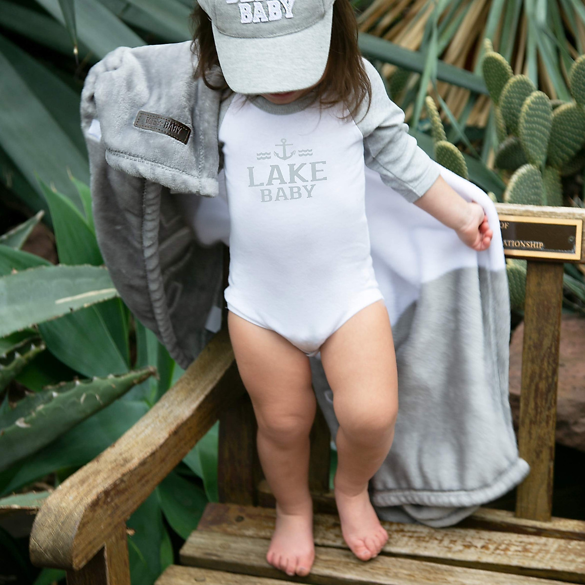 Pavilion Gift Company 30 x 40 Inch Striped White & Gray Royal Plush Baby Blanket Eat. Lake. Sleep, Grey