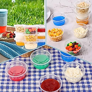 Blcculi Jello Shot Cups with Lids 2 oz,200 Sets Plastic Portion Cups with Lids,Disposable Souffle Cups Jello Cups,Clear Condiment Containers with Lids,2 oz Plastic Containers With Lids