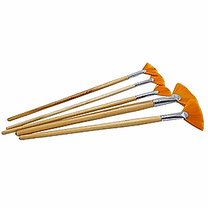 JOWOART 5Pcs/Set,Fan-Shaped Nylon Hair Short Wood Rod Brush Painting Drawing Supplies