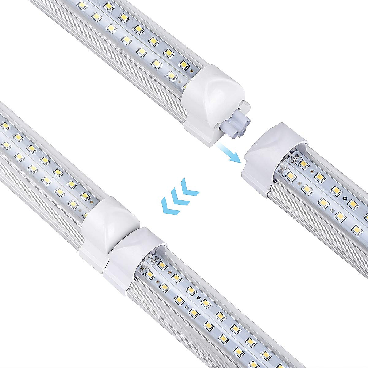 Singteam 10Pack 8Ft LED Shop Light Fixture, 90W Integrated LED Tube Light,10000LM, 6500K, Clear Cover,High Output,Double Row V Shape 270 Degree LED Lighting for Garage Warehouse Workshop Basement