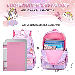 BEFUNIRISE Girls Backpack, School Backpacks 16 17 inch for Girls,Cute Book Bag for Teen Kid Elementary Middle High School (Purple Set, Small)