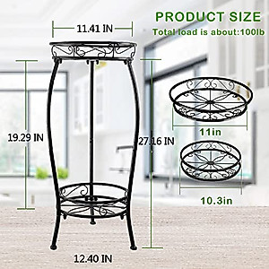 MOCORY Plant Stand Indoor Outdoor 2 Tier 27" Tall Metal Potted Holder Rack Flower Pot Stand Heavy Duty Plant Shelf Rustproof Iron Multiple Plant Round Supports Rack for Planter Corner Garden Balcony Patio