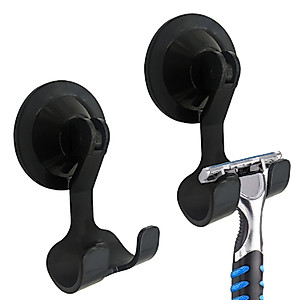 NL HOME 2-Pack Razor Holder with Suction Cup for Home or Hotel, Vacuum Wreath Hangers for Door or Window, Black