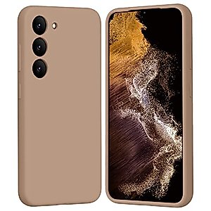 TISOOG Compatible with Galaxy S23 Case 6.1 inch-Silicone Full Cover Shockproof Protective Case with Soft Microfiber Lining Support Wireless Charging Phone Case for S23,Light Brown