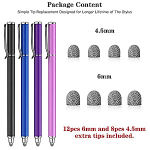 METRO Universal Stylus Pens for Touch Screens - High Sensitivity Capacitive Stylus Fiber Tips 2 in 1 Touch Screen Pen for iPad iPhone and All Other Tablets & Cell Phones (Black/Blue/Purple/Pink)