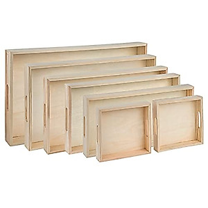 Hammont Wooden Nested Serving Trays - 7 Pack - Set of Rectangular Shape Wood Trays for Crafts with Cut Out Handles | Kitchen Nesting Trays for Serving Pastries, Snacks, Mini Bars, Chocolate