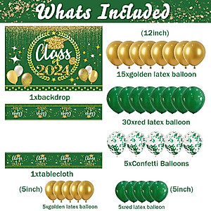 Green Graduation Party Decorations 2023,67pcs Class of 2023 Party Decor Kit with Balloon Garland Backdrop Banner and Tablecloth for High School, College, Medical Student Graduation Party Supplies