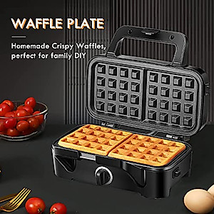 CH66 Waffle Maker 3 in 1 Sandwich Maker, 1200W Waffle Iron with Removable Plates, LED Indicator Lights and 5 Temperature Control, Cool Touch Handle Easy to Clean, Silver 11.2*9.01*4.64 inch