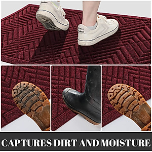 Yimobra Door Mat Outdoor Entrance with Water Freeing Port, Heavy Duty Non Slip Front Doormat Outdoor Indoor for Home Entranway, Patio Entrance Mats, Natural Rubber Backing, 29.5 x 17 Inch, Wine Red