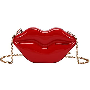 QZUnique Lips Evening Clutch Purse, Acrylic Banquet Handbags, Chain Gold/Silver/Bronze Women Fashion Crossbody Shoulder Bag