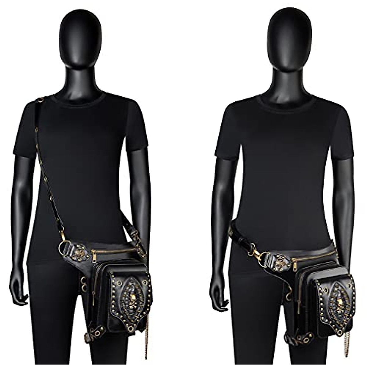 Steampunk Waist Thigh Bag Gothic Victorian Cosplay Backpack Retro Handheld Crossbody Shoulder Bag Vintage Handbags Black