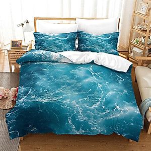 ERGTT Ocean 3D Printed Blue Duvet Cover for Boys Girls Quilt Cover Comforter Covers with Zipper Closure with Pillow Cases Soft Microfiber Bedding Set 3 Pieces Queen（228x228cm）