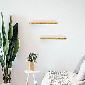 SOUJAP 2 PCS 12 x 6 Inch Bamboo Wall Shelf Floating, Rustic Wood Wall Shelves, Wood Floating Shelves for Bedroom Kitchen Bathroom