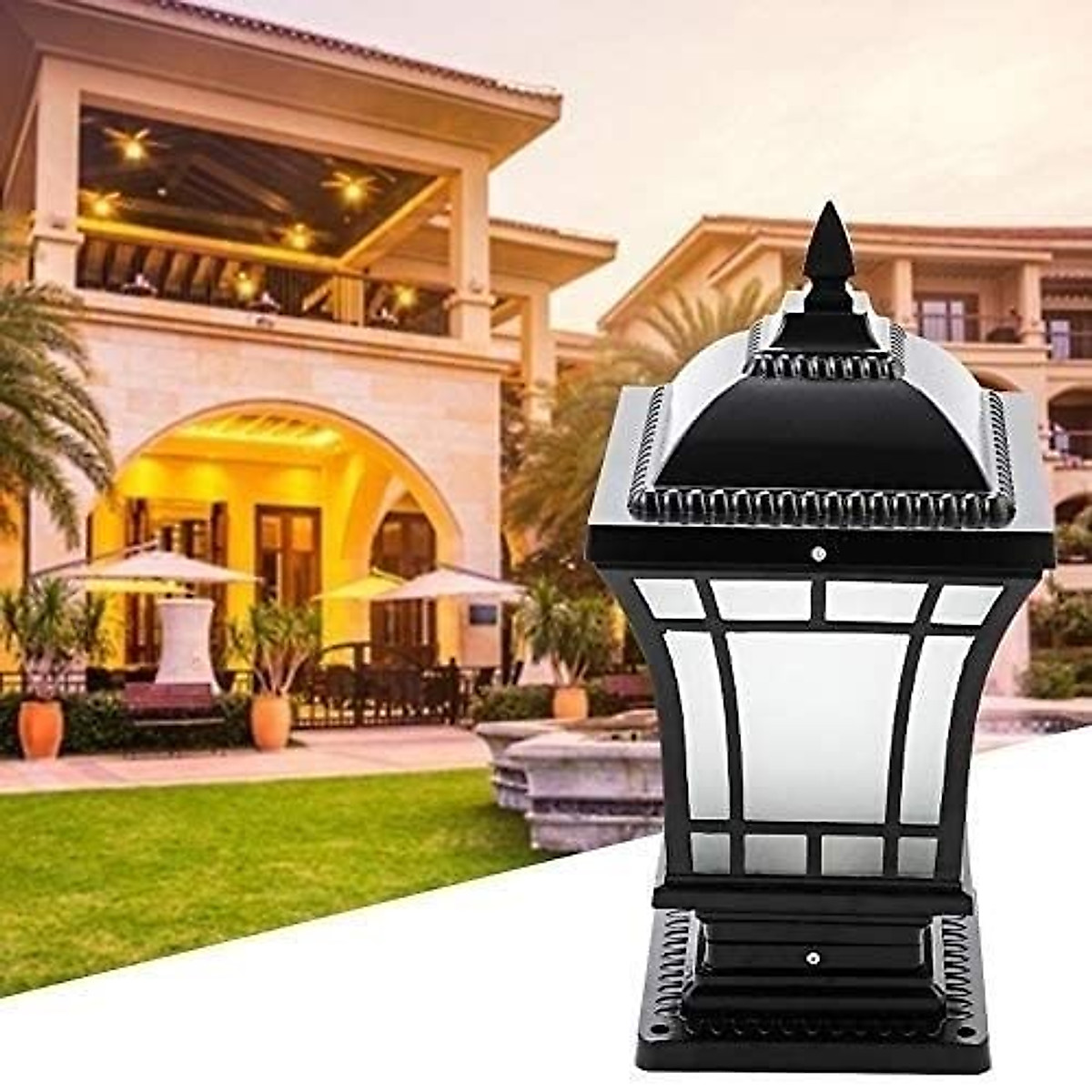 MODEBHD 46cm Waterproof Vintage Post Pillar Lantern Light Rainproof Aluminum Metal Retro Column Lamp Community Villa Patio Garden Landscape Lighting Fence Deck Table Lamp E27 Post Light