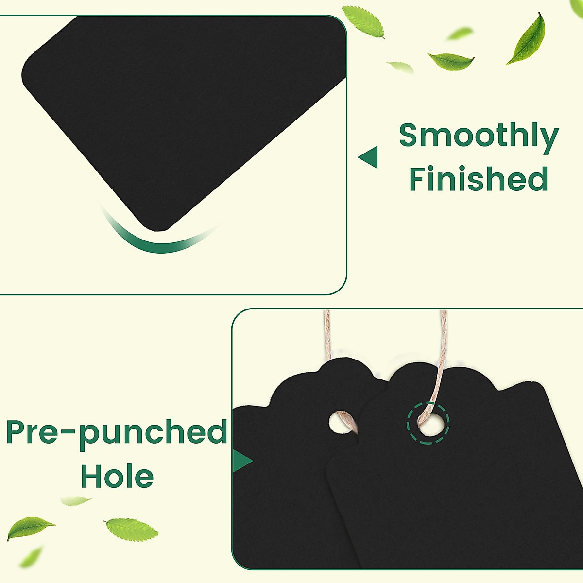 125pcs Black Paper Gift Tags with Free 200 Root Natural Jute Twine