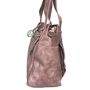 Zzfab Multi Pockets Double Handles Faux Leather Concealed Carry Purse with Hidden Locking Zipper Mauve