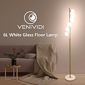 VENIVIDI 6 Spherical Floor Lamps, Using Medieval Modern Floor Lamps, Including Frosted Glass lampshades and Modern Gold Floor Lamps with Light Bulbs, Living Room, Bedroom, and Office Decorations