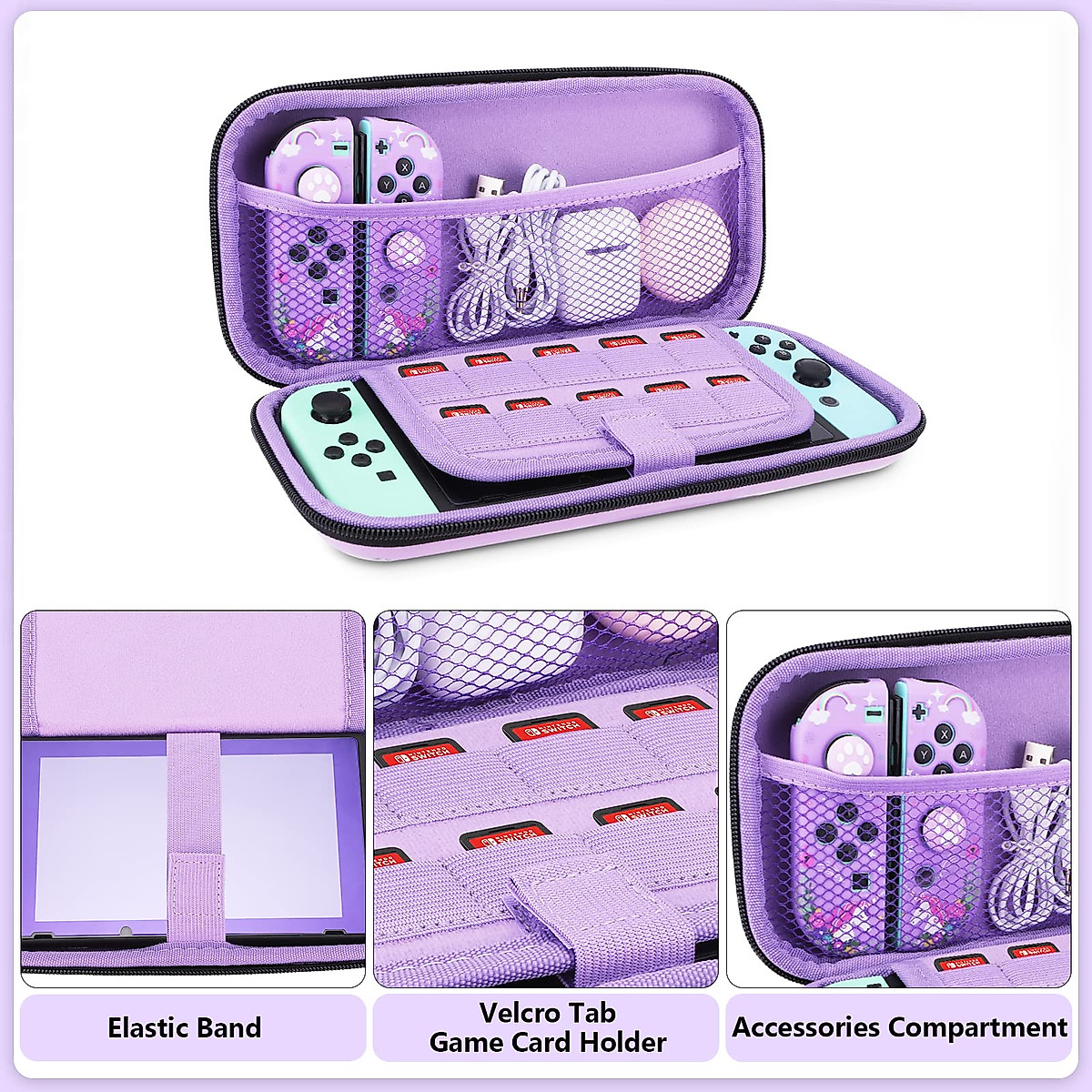 homicozy Cute Unicorn Protection Case for Nintendo Switch,Purple Hard Carrying Case with Soft TPU Protective Cover and Protection Acessories Compatible with Nintendo Switch for Girls