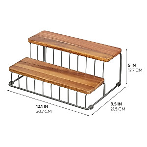 iDesign The Ría Safford Collection Acacia Wood and Wire Two Organizer, 12" x 8.5" x 5", 2 Tier Spice Rack