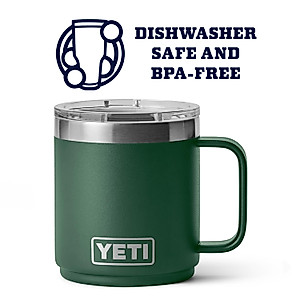YETI Rambler 10 oz Ceramic Lined Stackable Mug, Vacuum Insulated, Stainless Steel with MagSlider Lid, Northwoods Green