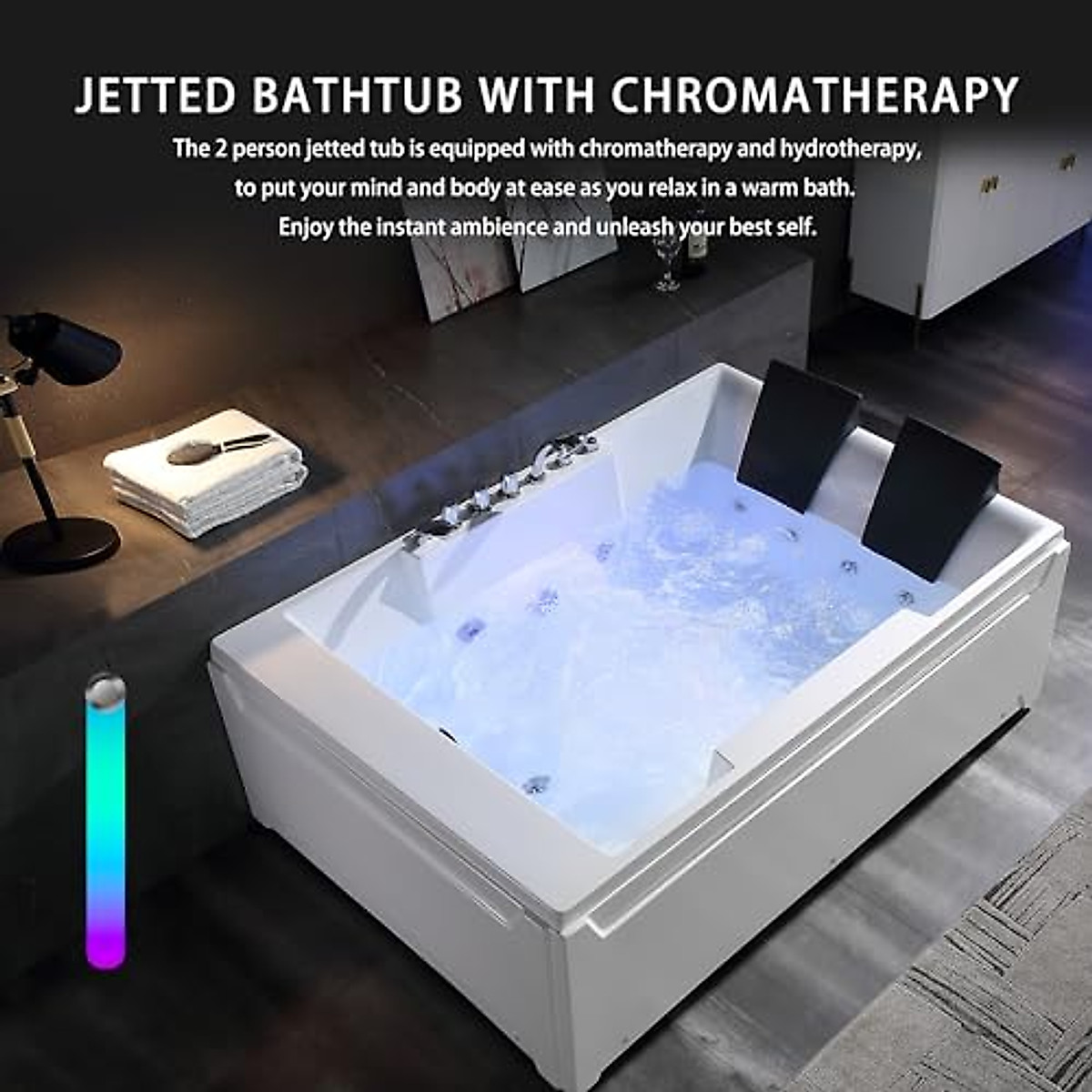Empava Whirlpool Bathtub Massage Soaking SPA Chromatherapy Jets Tub Model 2021 72JT367