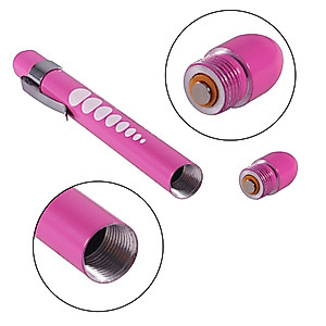 Aokin Pen Light with Pupil Gauge, Reusable LED Penlight Medical for Doctor Nurse Diagnostic etc, White Light, Rose and Purple