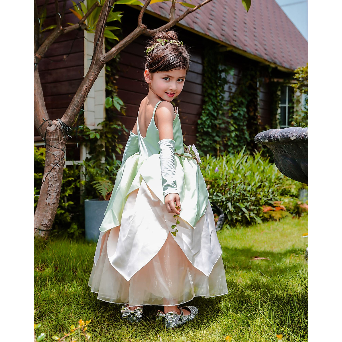 TYHTYM Princess Costumes Little Girls Dress Up Fancy Halloween Christmas Party (Tiana, 4-5T)