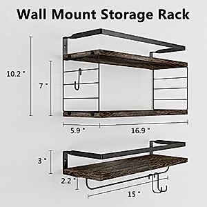 JOVONE Bathroom Shelves with Tissue Rack &Towel Bar, Wall Mounted Floating Shelves, Multifunctional Storage Rack for Bathroom, Kitchen, Bedroom and Living Room, Set of 2 (Carbonized Dark Black)