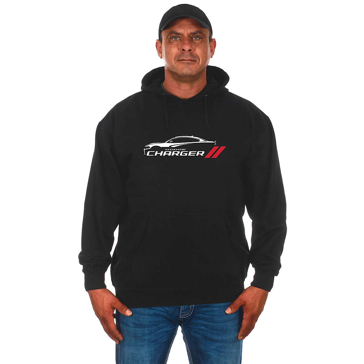 JH DESIGN GROUP Men's Dodge Charger Pullover Hoodie Sweatshirt (as1, alpha, l, regular, regular, Black, Large)