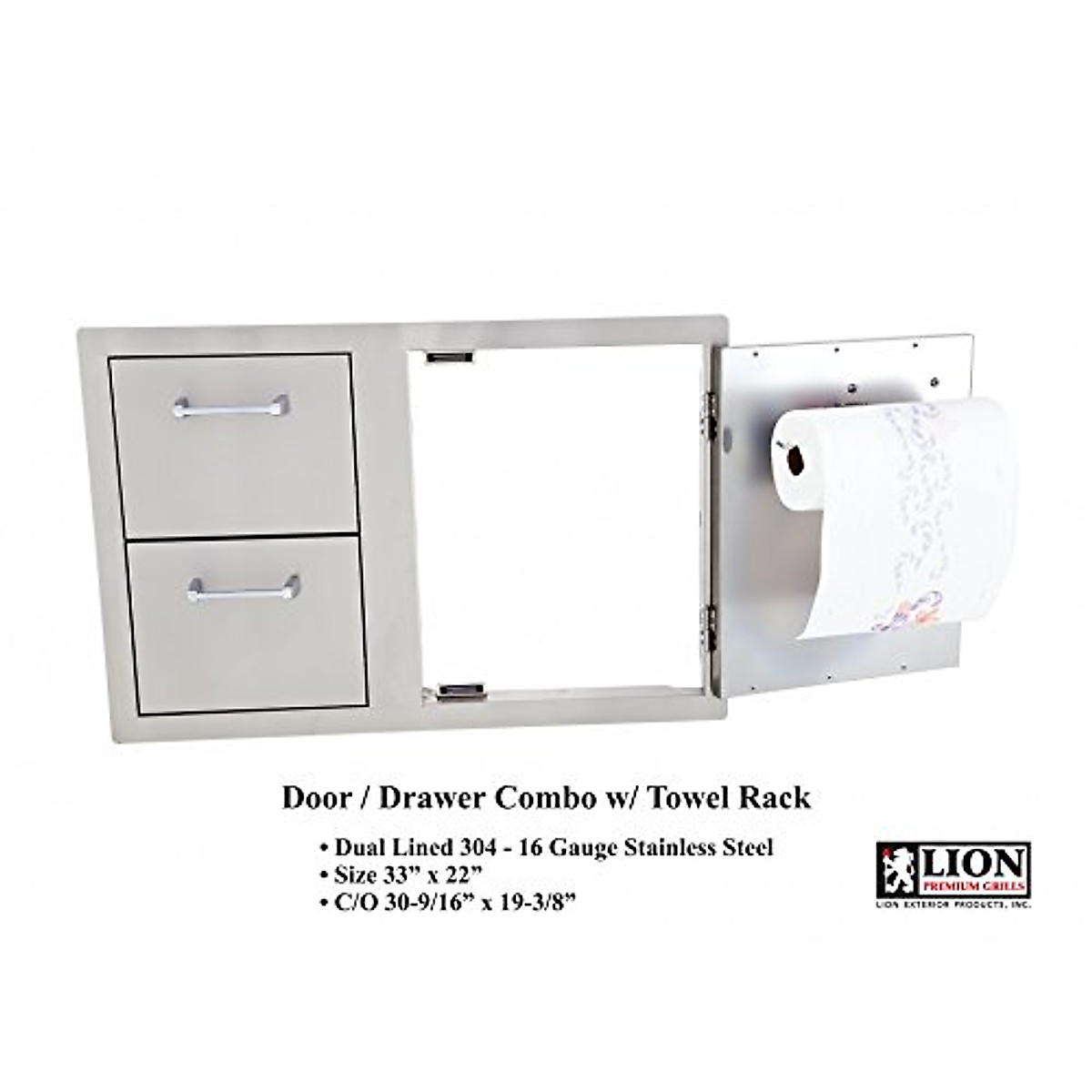 Lion Premium Grills 32-Inch Natural Gas Grill L75000 and Door and Drawer Combo with Towel Rack with 5 in 1 BBQ Tool Set Package Deal