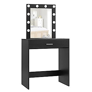 Reettic Makeup Vanity Table with Lighted Mirror, Vanity Desk with Drawers, Bedroom Dressing Table,9 LED Blubs & Adjustable Brightness, for Women, Mother, Girls, Black RSZT102B