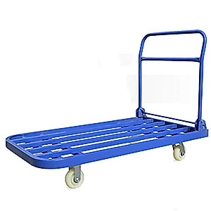 Teerwere Portable Folding Handcart Portable Folding Hand Trolley 360° Rotating Cart for Luggage Personal Travel Shopping Auto Moving Multi Function Folding Handcart (Color : Blue, Size : 120X65CM)