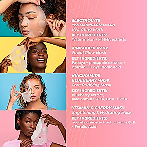 Vitamasques Face Masks Skincare Sheet Kit, 7-Pack - Juicy Collection of Triple-Layer Sheet Facial Masks - Pore Purifying, Brightening, and Hydrating Face Mask Skin Care - Boost your Skincare Routine
