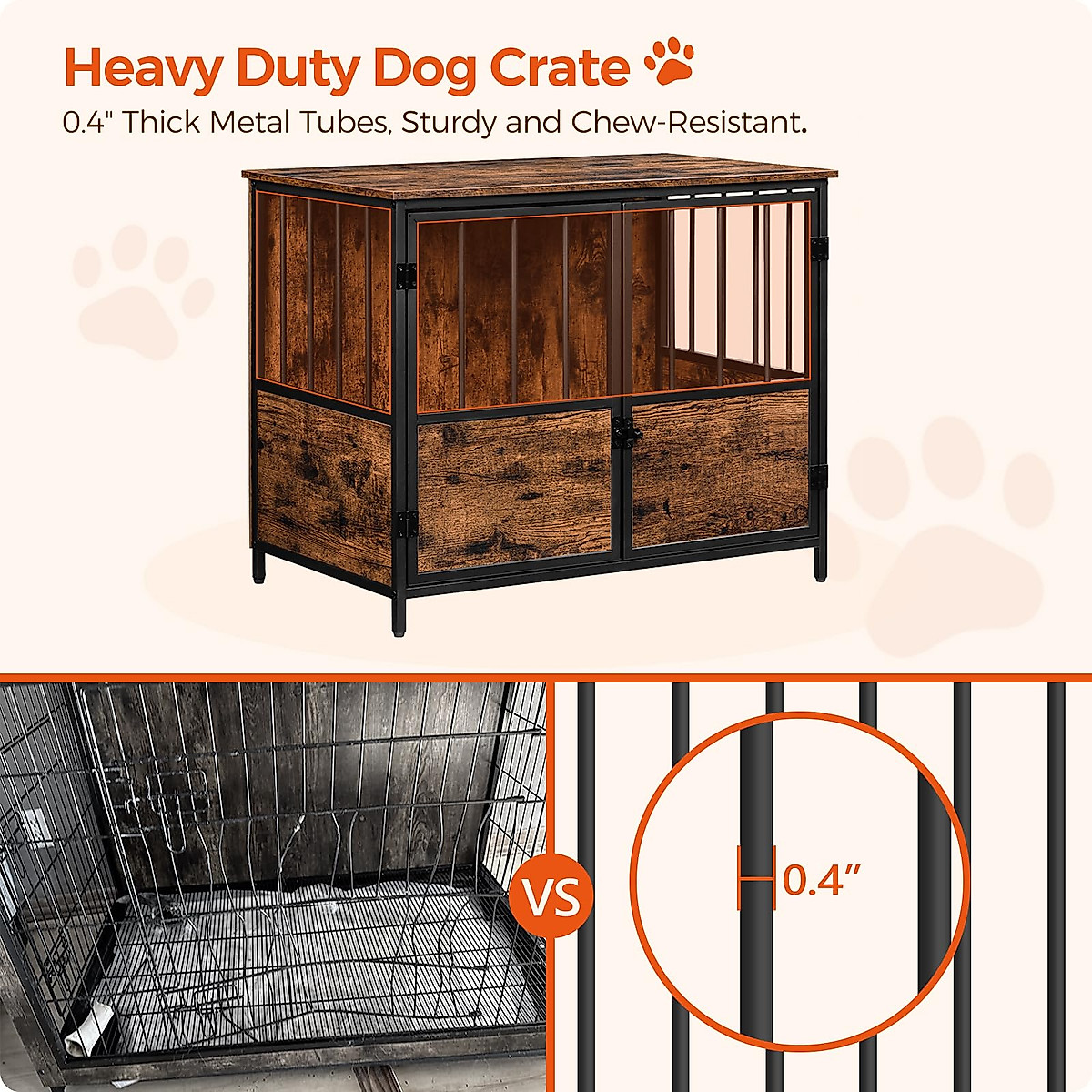 MAHANCRIS Dog Crate Furniture, 31.5 Inch Dog Kennel with Double-Door, Wooden Heavy Duty Dog Cage for Small Medium Dogs, Indoor Dog House End Table, Chew-Resistant, Rustic Brown DCHR0501Z
