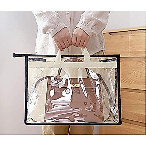 Chris.W Set of 3 Dustproof Handbags Storage Bag Closet Space Saving Organizer PVC Transparent Purse Cover Holder with Zipper and Handle, Large/Medium/Small (Beige)