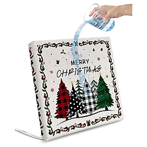 Merry Christmas Tree Outdoor Cushion Chair Cover Set of 2 - Waterproof Couch Seat Covers, Red Plaid Green Xmas Tree Snowflake Patio Furniture Protector Slipcovers for Sofa/Garden/RV, 20"x18"x4"