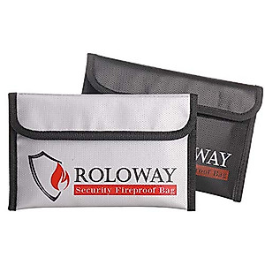 ROLOWAY Small Fireproof Bag (5 x 8 inches), Non-itchy Fireproof Money Bag, Fireproof Wallet Bag, Cash Fireproof Bag Set for Valuables - Passport, Currency & Keys (2-Pack)