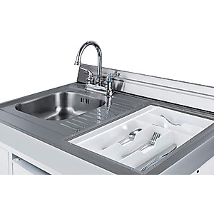 Summit Appliance ACK54COILW 54" Wide All-in-One Kitchenette with 220V 4-Element Electric Coil Range, Refrigerator-Freezer, Sink, Cutting Board and Cutlery Storage, and a Storage Cabinet