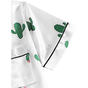 Remidoo Women's Short Sleeve Button Down Satin 2 Piece Pajama Set Sleepwear White Small