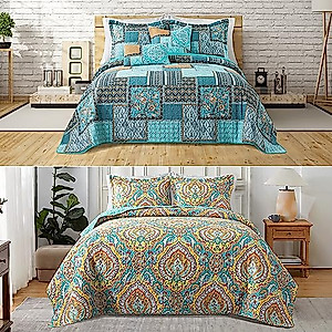 VAPUTAR Cotton King Quilt Sets + Microfiber Paisley King Quilt Sets 2 Pack