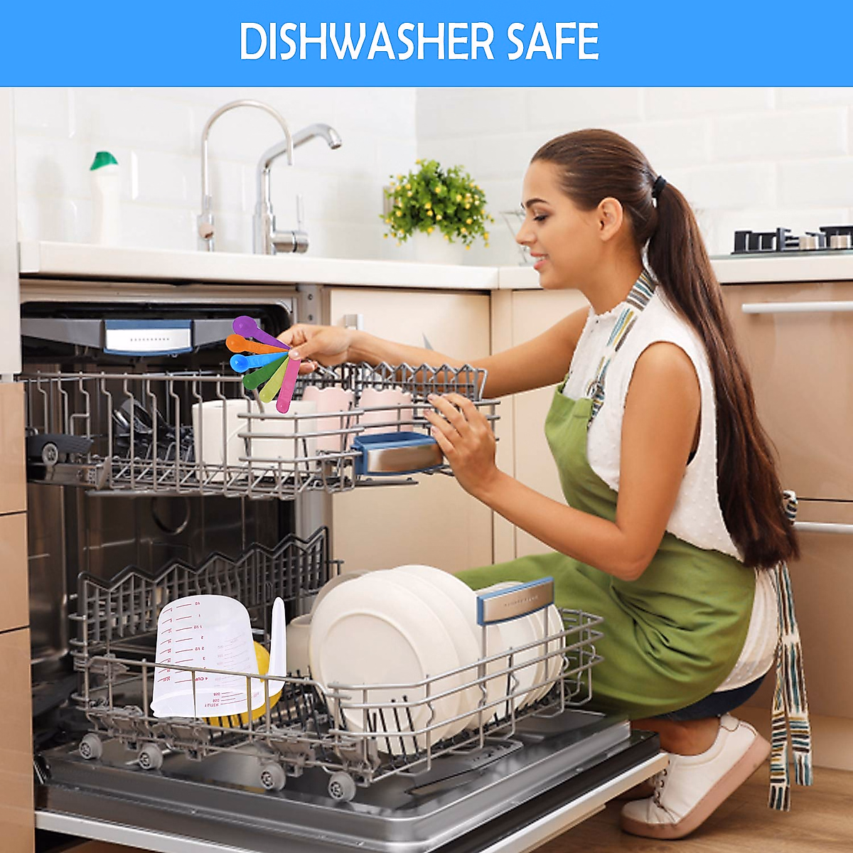 Plastic Measuring Cups and Spoons Set 14 Piece. Includes 11 Colorful Measuring Cups and Spoons Set and 3 Plastic Liquid Measuring Cups. Nesting Measuring Set for Space Saving Storage. Dishwasher-Safe