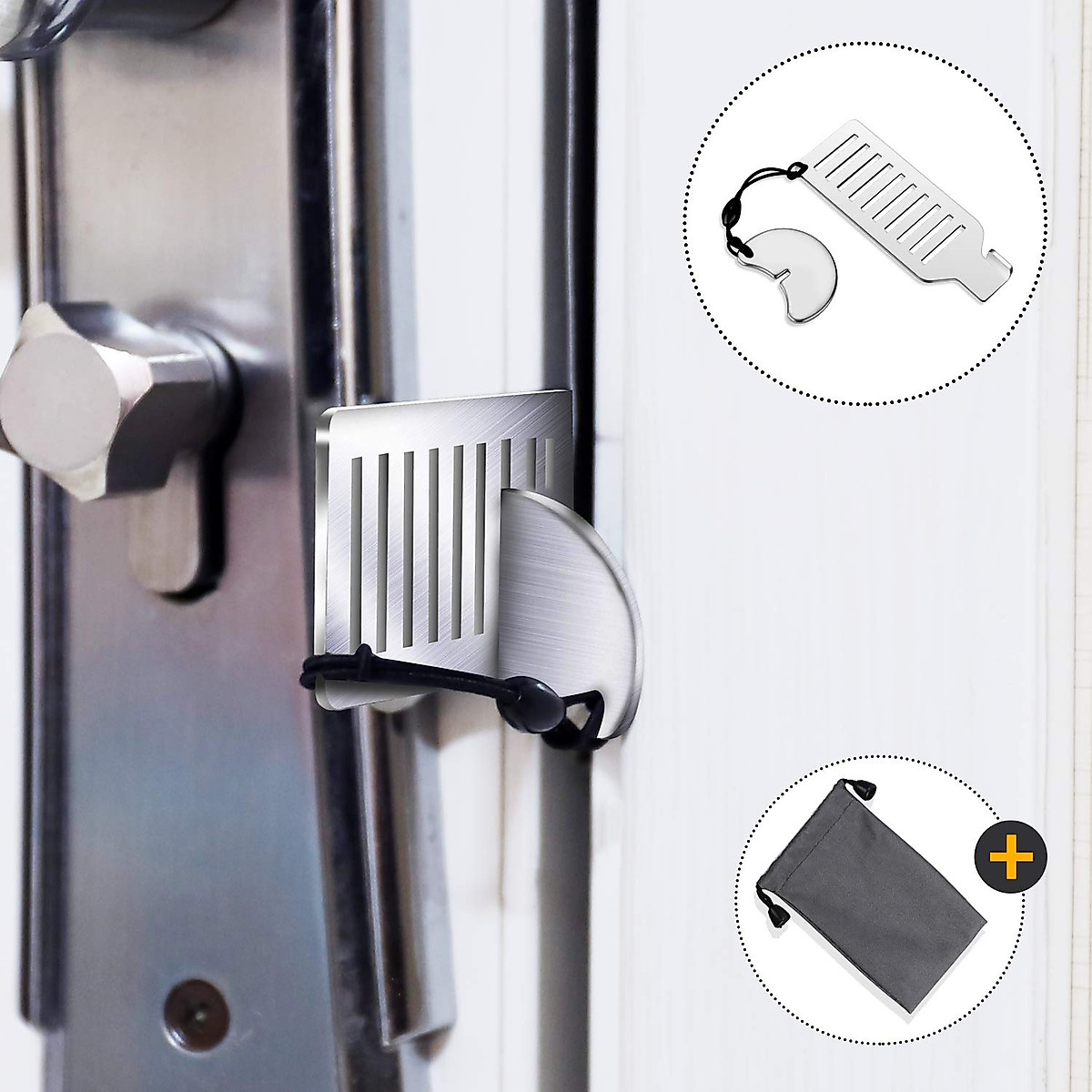 Portable Door Lock for Travel - Improved Travel Door Lock Hotel Door Lock Apartment Security Device Door Jammer ozozo Silver